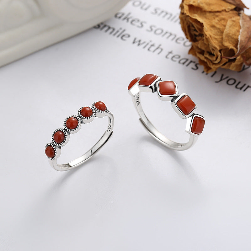 Elegant Five Nanhong Agate Beads Ring in 925 Sterling Silver – Chinese ...