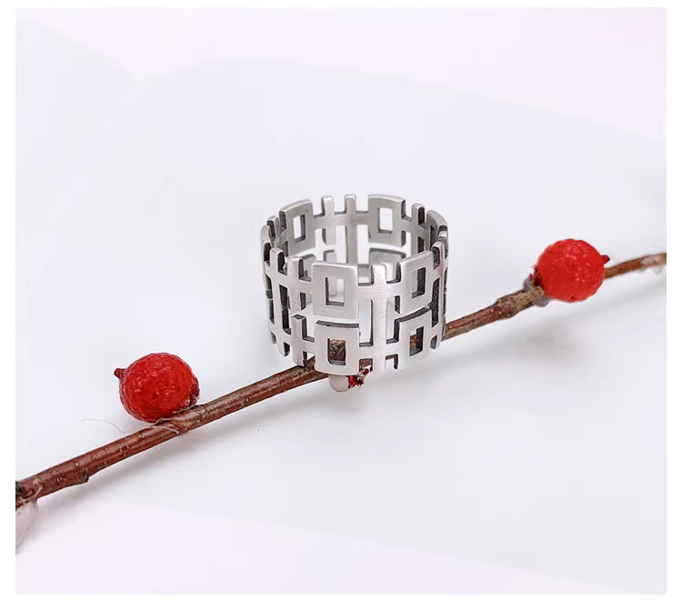 925 Sterling Silver Double Happiness Ring – Hollow Carved Open Band ...