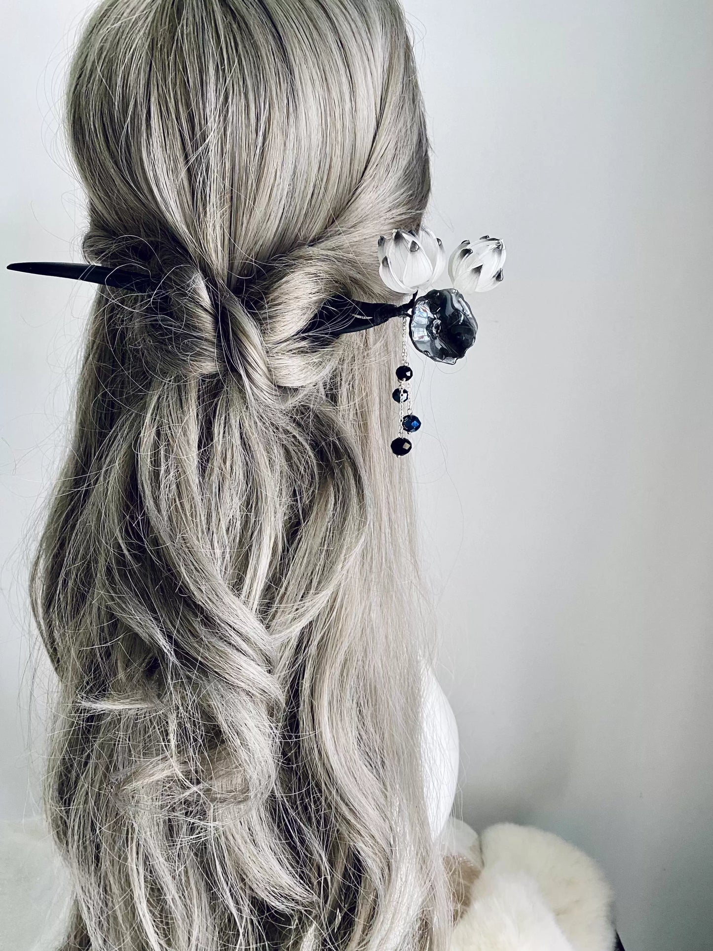 Ink Lotus Double Lotus Tassel Hairpin – Hanfu Qipao Traditional Chines ...