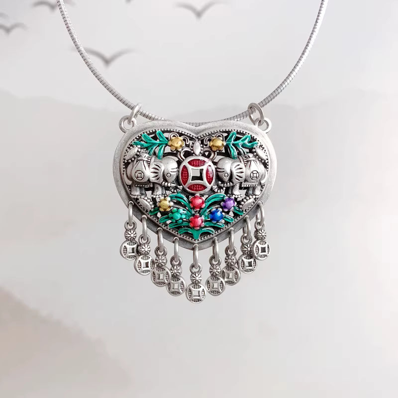 Ethnic Vintage Heart Necklace with Cloisonné Enamel Coin Pendant – 999 ...