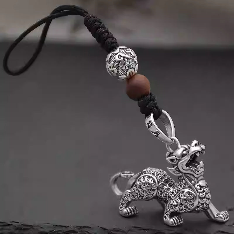 Solid Silver Pi Xiu Pendant Keychain – Feng Shui Lucky Coin with Sanda ...