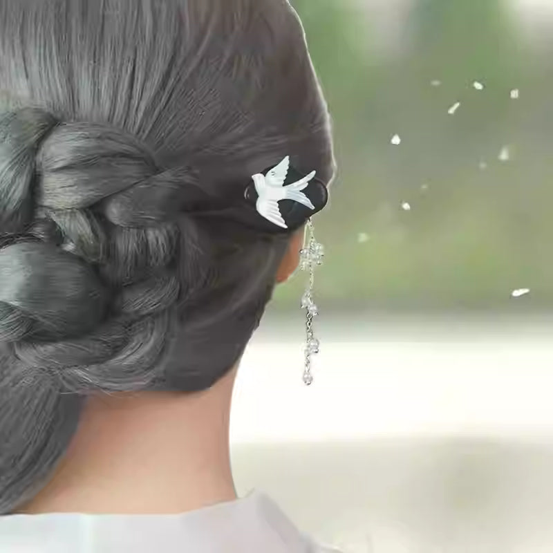 Natural Mother-of-Pearl Swallow Hairpin – Black Ebony with Pearl Tasse ...