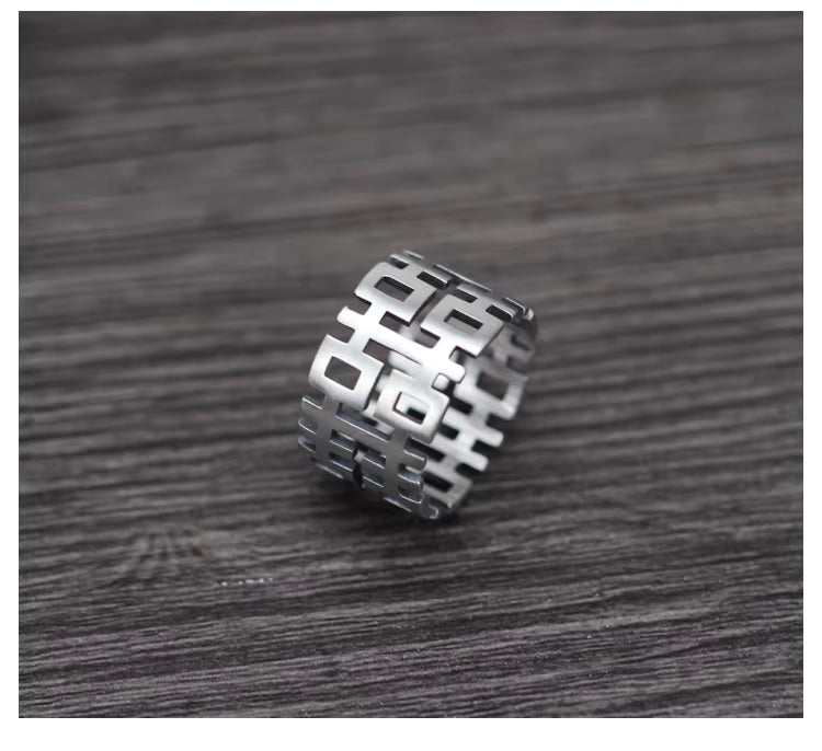 925 Sterling Silver Double Happiness Ring – Hollow Carved Open Band ...