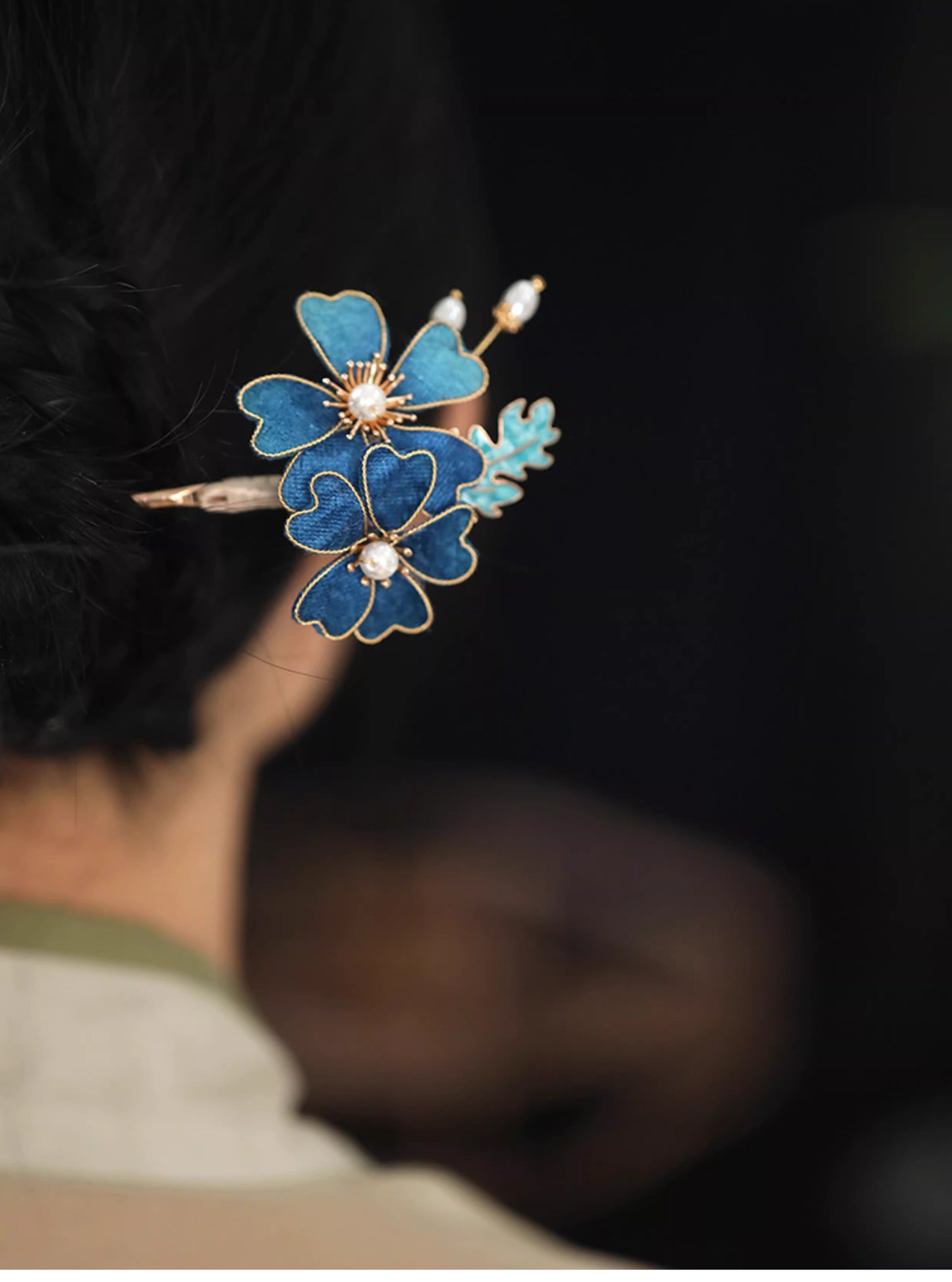 Handmade Blue Fabric Filigree Flower Hairpin – 19cm, New Chinese Style ...