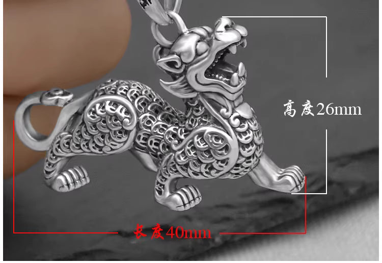 Solid Silver Pi Xiu Pendant Keychain – Feng Shui Lucky Coin with Sanda ...