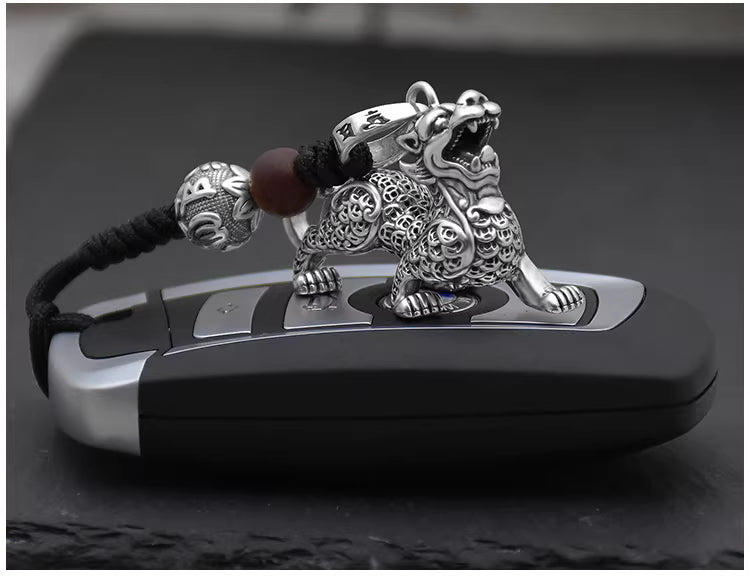 Solid Silver Pi Xiu Pendant Keychain – Feng Shui Lucky Coin with Sanda ...